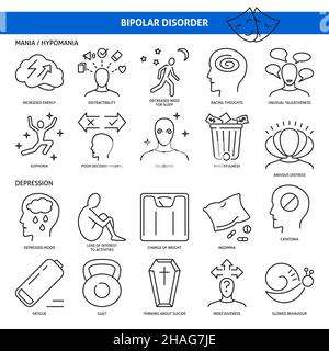 Bipolar disorder icon set in flat style. Mental illness symbols ...