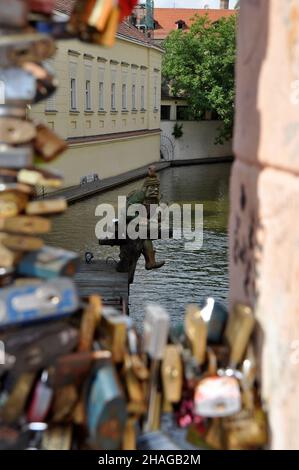 Some padlocks at the Love Locks Bridge, , Prague, Czech Republic ...