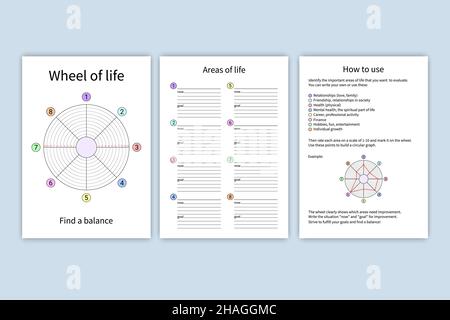 Wheel of life balance. Vector printable template. Coaching tool. Goals ...