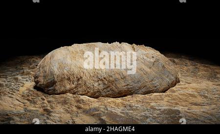 rocky ground with boulder isolated on white background, edge of the ...