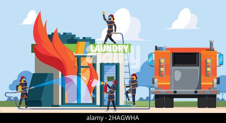 Firefighter service. Building attack flame professional fireman rescue ...