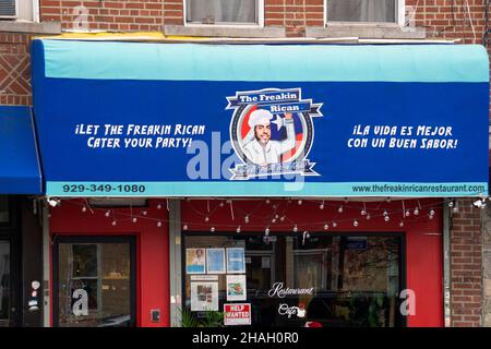 The sign outside the Freakin Rican, a Puerto Rican restaurant on 34th ...