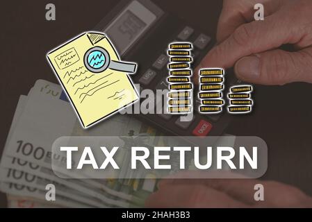 Tax return concept illustrated by a picture on background Stock Photo ...