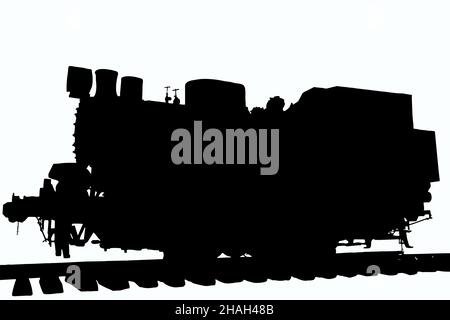 An old steam locomotive without wagons stands in the bright sun on ...