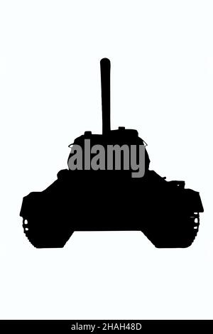 Illustration of a black Soviet T-34 tank with fine details on a white ...