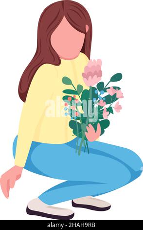 Spring Girl Picking Flowers Cartoon Clipart Stock Vector Image & Art ...