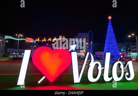 Volos, Greece, the beautiful city of Volos decorated for the Christmas ...