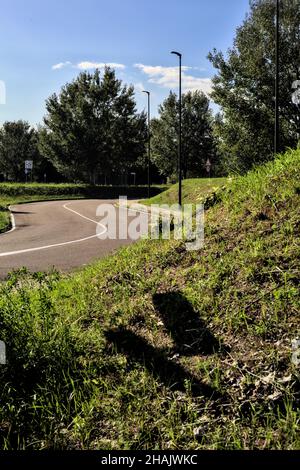 Road bordered by enbankment with trees in the countryside Stock Photo ...