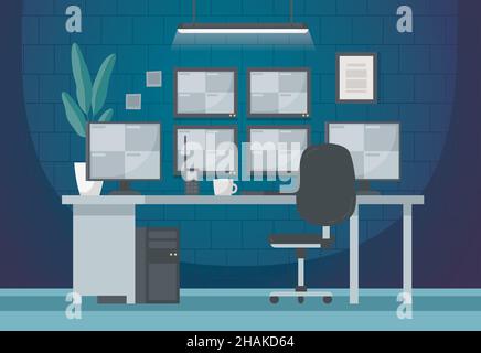 Security guard agency service inspection with room interior and man ...
