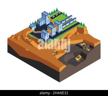 open pit mining copper production line icon vector illustration Stock ...