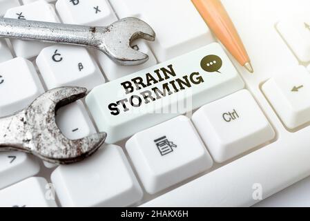 Hand writing sign Brain Storming, Business approach Stimulating ...