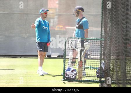 England's Ben Stokes (left) during a nets session at Trent Bridge ...
