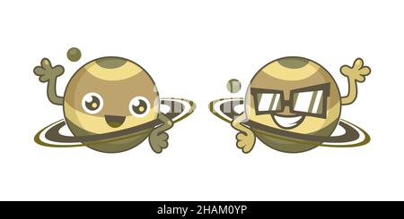 Saturn cartoon character with happy face expression on white background ...