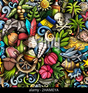 Cartoon doodles Barbados seamless pattern. Backdrop with barbadian ...