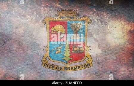 Top view of flag of Brampton, Canada. Canadian patriot and travel ...