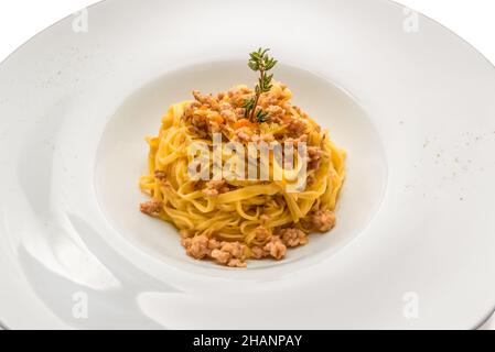 Piedmontese tajarin, italian tagliolini (noodles) made with dough of ...