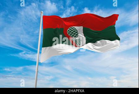 flag of Augsburg at cloudy sky background on sunset, panoramic view ...