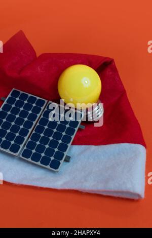 Christmas Santa Claus hat with photovoltaic solar panel and lamp ...