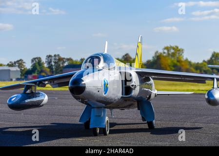 Chris Heames in the cockpit of Folland Gnat F1 having carried out its ...