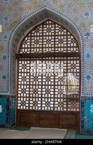 SHAHRISABZ, UZBEKISTAN: APRIL 29, 2018: Interior of Kok Gumbaz mosque ...