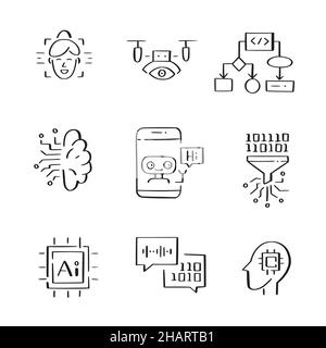 Machine Learning linear icons set. Classification, Regression, Clustering, Neural Nerks, Deep ...