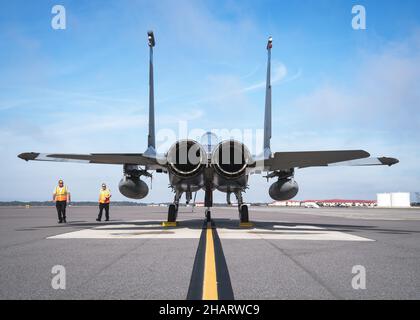 An F-15C Eagle aircraft assigned to the 159th Fighter Squadron, Jacksonville Air National Guard ...
