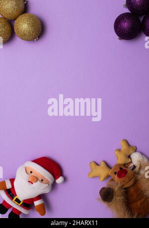 Christmass flatlay christmas plush deer toy and funny Santa Claus plush ...