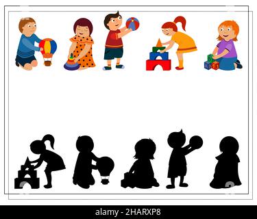 Find the shadow, game with toys for children in cartoon style ...