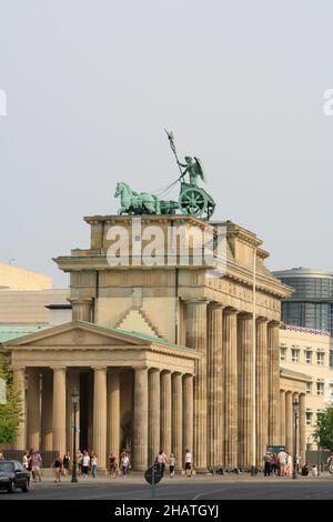 View from the Quadriga on the Brandenburg Gate to the street Unter den ...