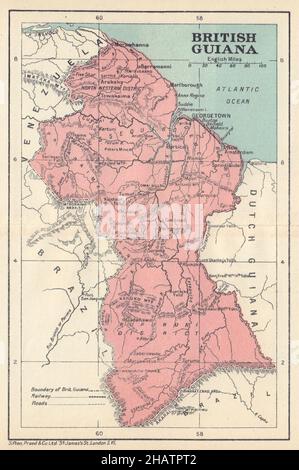 BRITISH GUIANA (GUYANA) . Vintage map. Guyana. Caribbean, 1914 Stock ...