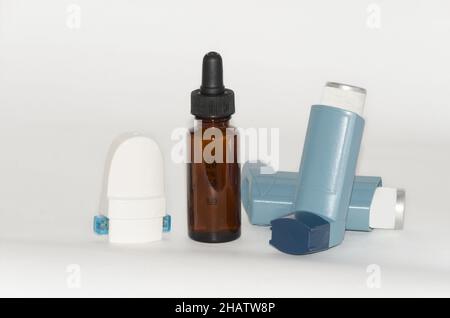 Small bottle of salbutamol with inhalers on the white surface Stock ...