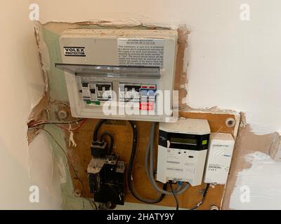 electric meter and a old style wire fuse box Stock Photo - Alamy