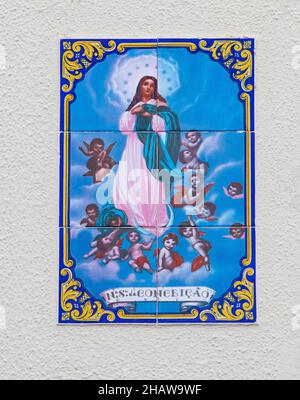 Typical Portuguese tile painting with saint motifs at the house ...