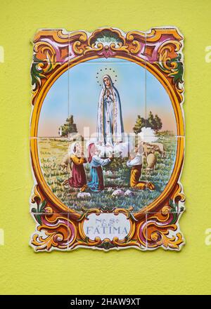 Typical Portuguese tile painting with saint motifs at the house ...