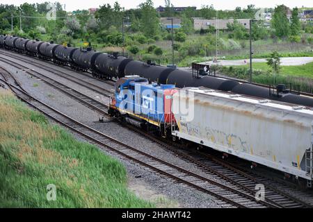 The Grand Trunk Western GP9 locomotive 4920 is pictured in Elsdon Yard, Chicago, in January 1965 ...