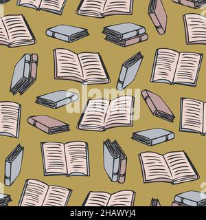 Books seamless pattern. Opened book, notebook stacks. Literature ...