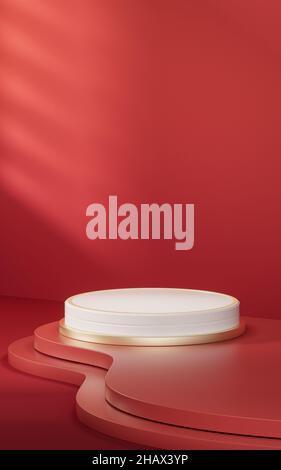Empty stage with white Chinese style background, 3d rendering. Computer ...