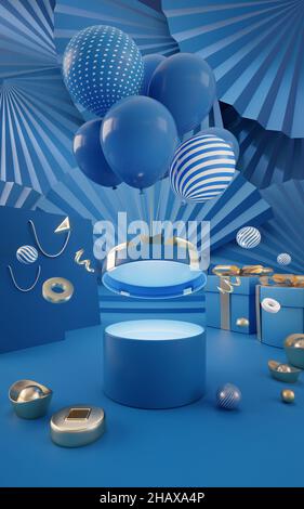 Presents and shopping bags with blue background, 3d rendering. Computer ...