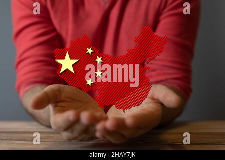 3D rendered China map hovering on a person's hand Stock Photo - Alamy