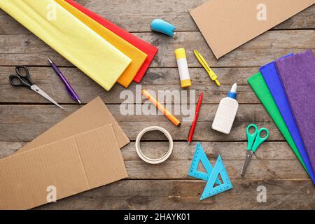 Materials for making Mexican pinata on wooden background Stock Photo ...