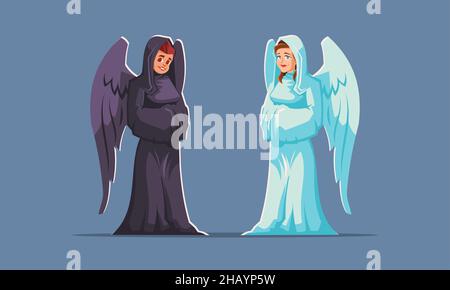 Angel and devil. Woman and man with wings. Decoration for the coats of ...