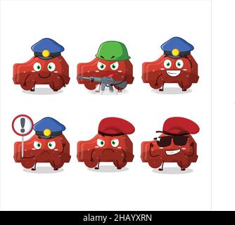 A dedicated Police officer of red gummy candy B mascot design style ...