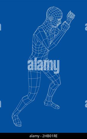 Wireframe boxing man. 3d illustration Stock Photo - Alamy