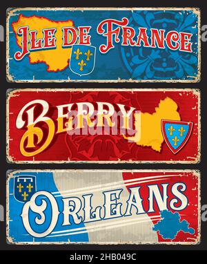 Berry french region, France retro travel plate or sticker, vector tin ...
