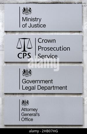 Ministry of Justice, Crown Prosecution Service sign, London, England ...
