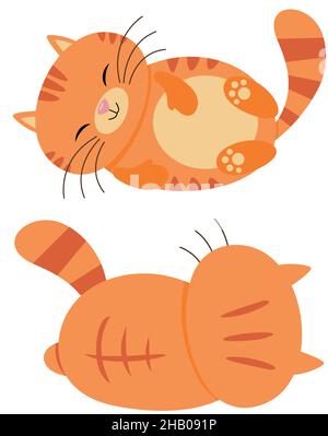 Cute cartoon cat lying down illustration on white background Stock ...