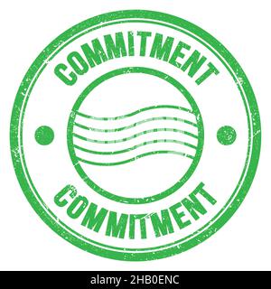 COMMITMENT text written on green grungy zig zag borders round stamp ...