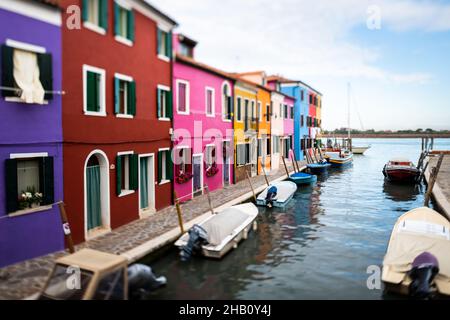Burano, Italy - October 25, 2021: Colorful houses in Burano on a sunny ...