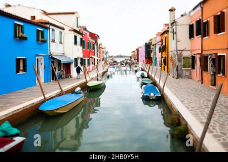 Burano, Italy - October 25, 2021: Colorful houses in Burano on a sunny ...