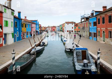Burano, Italy - October 25, 2021: Colorful houses in Burano on a sunny ...